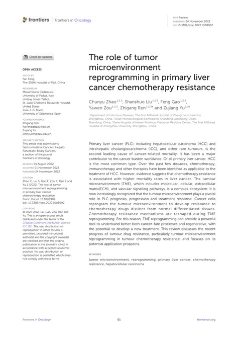 Pdf The Role Of Tumor Microenvironment Reprogramming In Primary Liver Cancer Chemotherapy