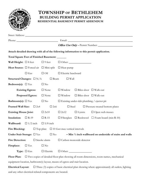 Bethlehem Township Pennsylvania Building Permit Application