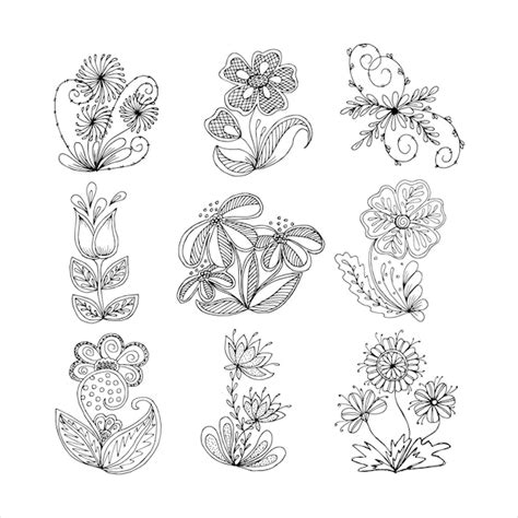 Conjunto De Elementos De Doodle único De Flores Desenhadas à Mão