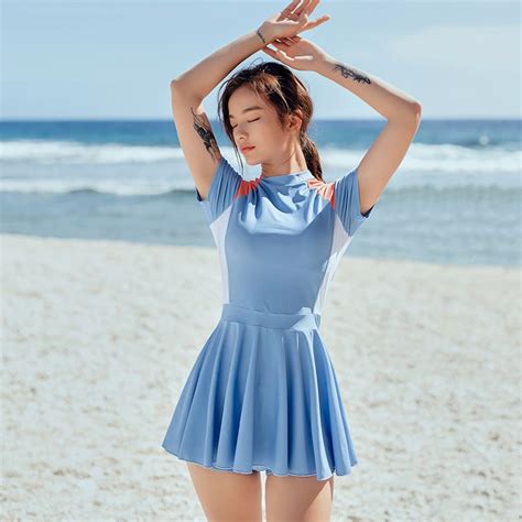 Conservative Short Sleeve Korean Style Swimwear Women Tankini Swimsuit