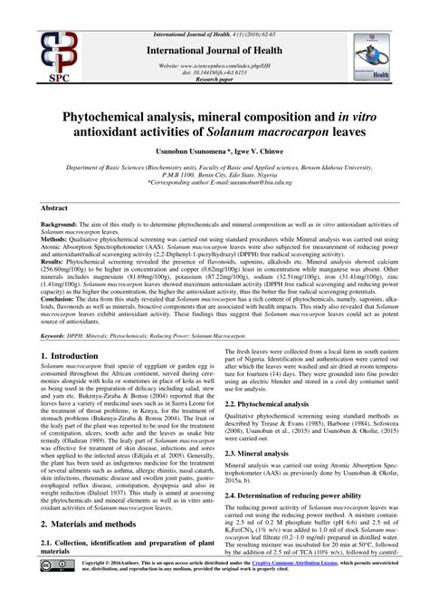 Pdf Phytochemical Analysis Mineral Composition And In Vitro