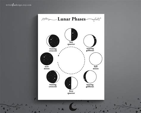 Printable Lunar Phase Chart 8 Phases Of The Moon Us Letter Etsy Australia