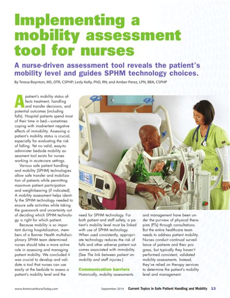 Mobility Assessment Tool For Nurses And Patient Safety