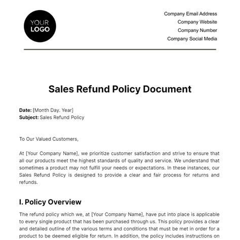 Free Sales Refund Policy Document Template To Edit Online