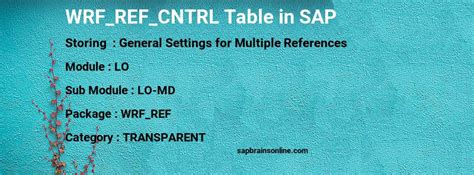 Wrfrefcntrl Sap Table For General Settings For Multiple References