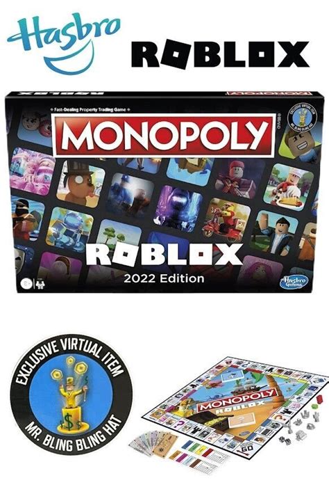 Hasbro Roblox 2022 Monopoly Board Game Bling Hat Virtual Code 4590137900