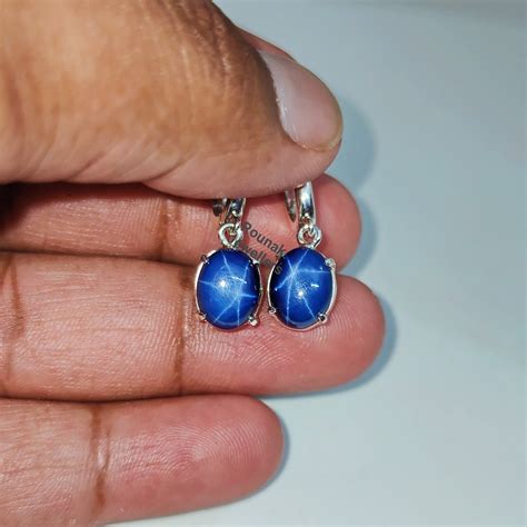 Dainty Blue Star Sapphire Earrings Handmade 925 Sterling Silver Etsy