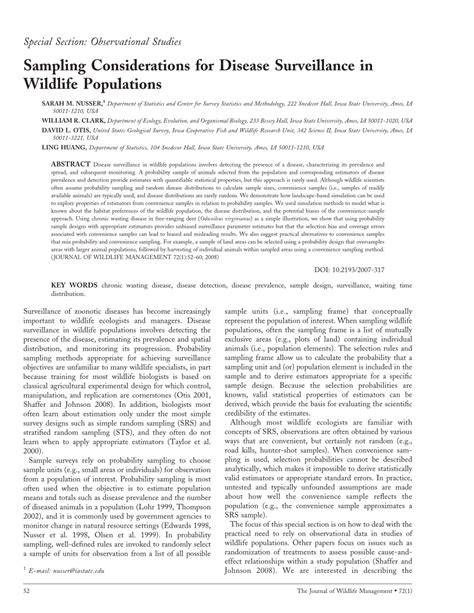 Pdf Sampling Considerations For Disease Surveillance In Wildlife