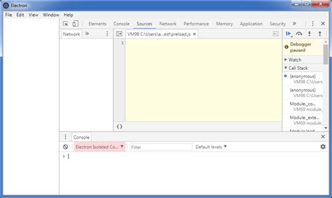 Renderer Devtools Debugger Is Not Functional When Stopped By A Debugger Statement In The Preload