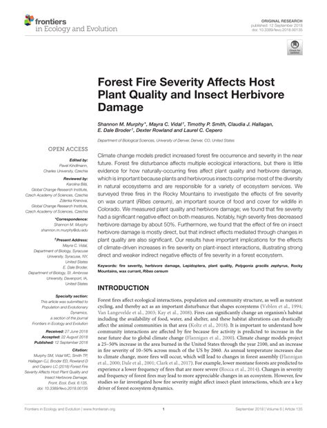 Pdf Forest Fire Severity Affects Host Plant Quality And Insect