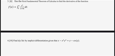 solved 3 [6] use the first fundamental theorem of calculus