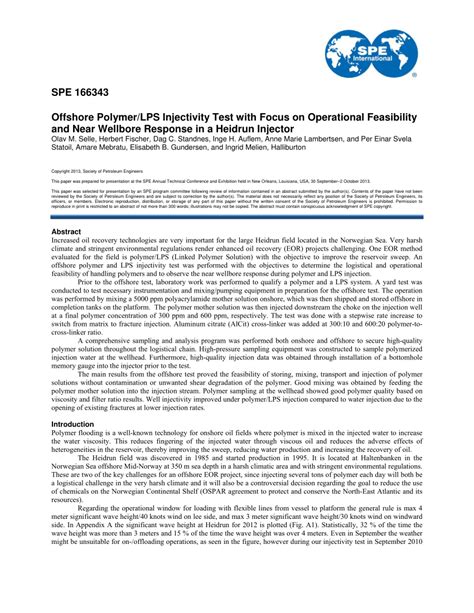 Pdf Offshore Polymerlps Injectivity Test With Focus On Operational