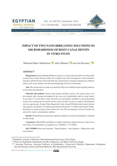 Pdf Impact Of Two Nano Irrigating Solutions On Microhardness Of Root