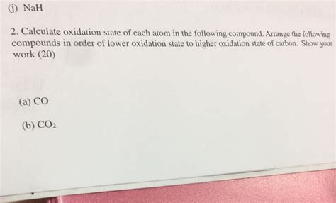 Solved (j) NaH 2. Calculate oxidation state of each atom in | Chegg.com