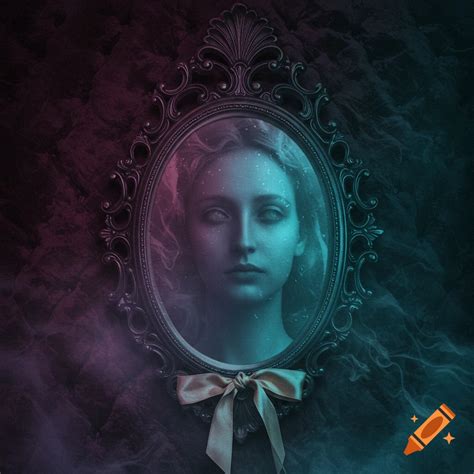 An Ethereal Womans Face With Blank Eyes Appears Within An Ornate Oval