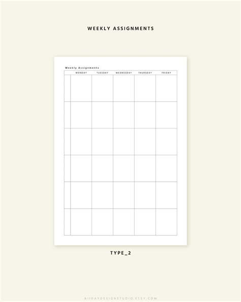 Weekly Assignment Tracker Homework Planner Student Planner Template