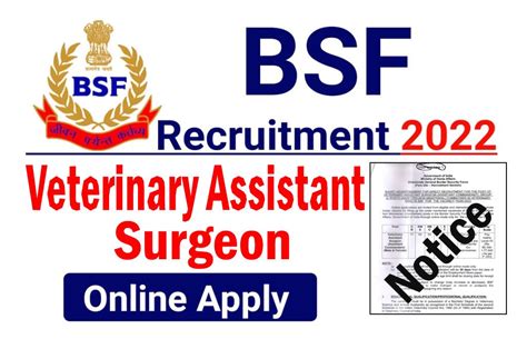 Bsf Assistant Commandant Veterinary Assistant Surgeon Recruitment 2022