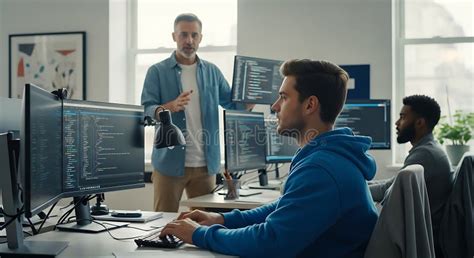 Software Developers Coding Together Programmer Working Writing Code