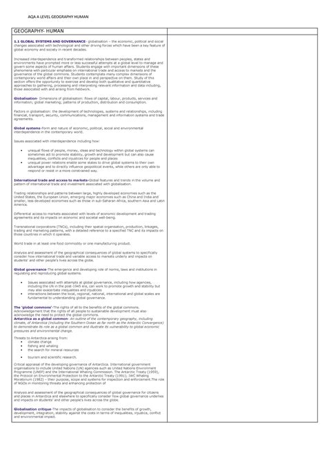 Aqa A Level Geography Human Geography Human 1 Global Systems And Governance Globalisation