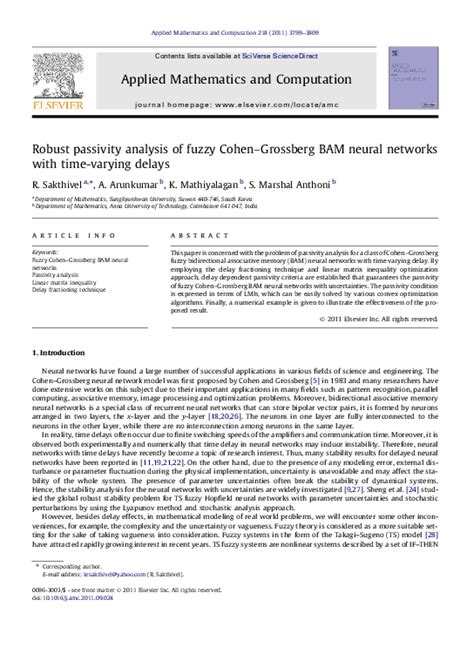 Pdf Robust Passivity Analysis Of Fuzzy Cohengrossberg Bam Neural Networks With Time Varying
