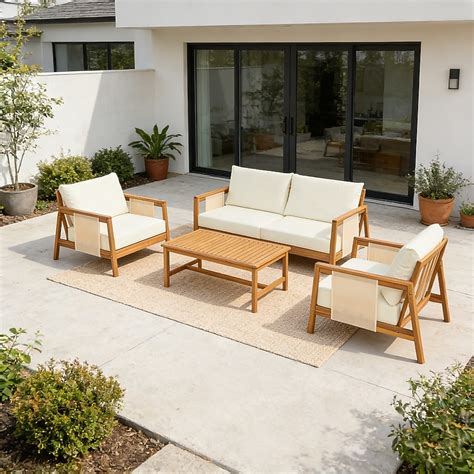 Christopher Knight Home Arno Mid Century Modern 4 Piece Outdoor Acacia