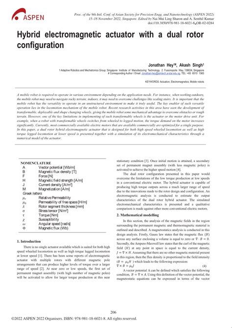 Pdf Hybrid Electromagnetic Actuator With A Dual Rotor Configuration