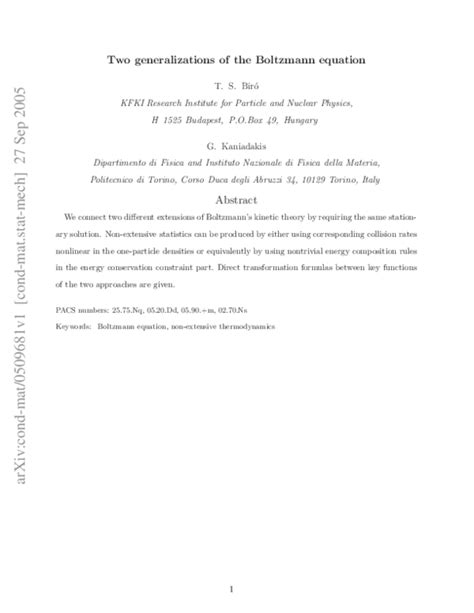 Pdf Two Generalizations Of The Boltzmann Equation