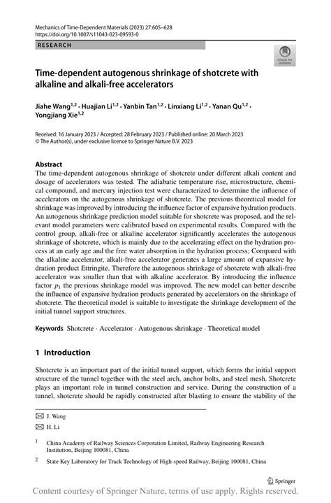 Time Dependent Autogenous Shrinkage Of Shotcrete With Alkaline And