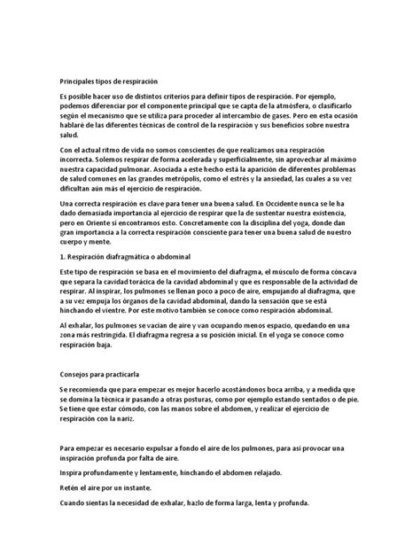Principales Tipos De Respiración Pdf Respiración Pulmón