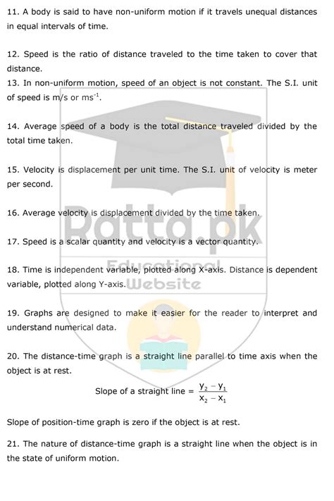9th Physics Chapter 1 Motion Notes Definitions Formulae Ratta Pk