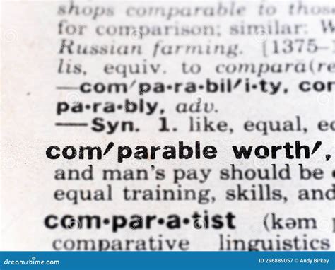 Closeup Of The Dictionary Definition Of The Word Comparable Worth Stock