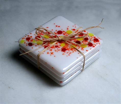 Handmade Fused Art Glass Coasters Cosmos Salamander Vibrant Red