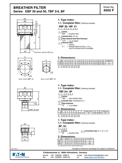 Ebf And Tbf Filter Specifications Pdf