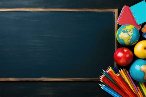 Back To School Concept School Supplies On Blackboard Background With