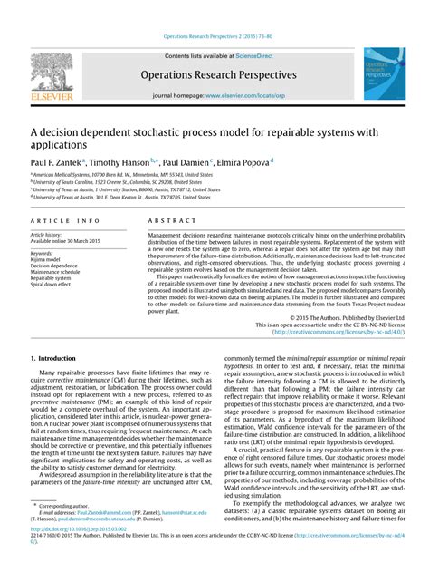 Pdf A Decision Dependent Stochastic Process Model For Repairable