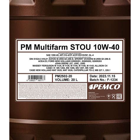 PEMCO Multifarm STOU 10W-40 | STOU | Kombiöl Traktor / Baumaschinen ...
