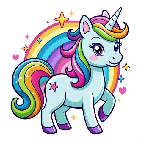 Lindo Unicornio Vector De Dibujos Animados Con Melena Y Cola De Arco