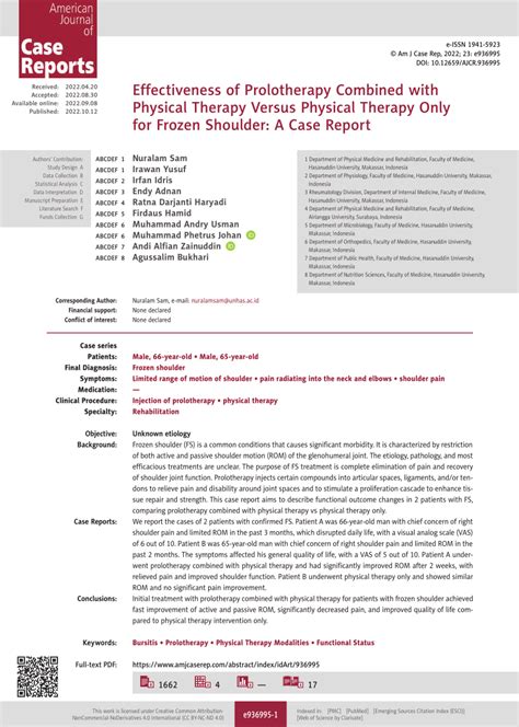 Pdf Effectiveness Of Prolotherapy Combined With Physical Therapy