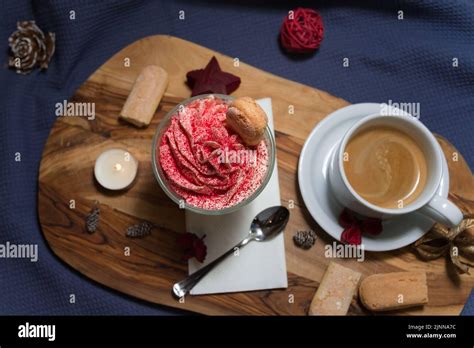 Dessert Of Whipped Cream Savoyardi Cookies And Raspberry Sprinkles