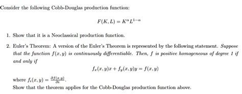 Consider The Following Cobb Douglas Production Function Fk L Kα