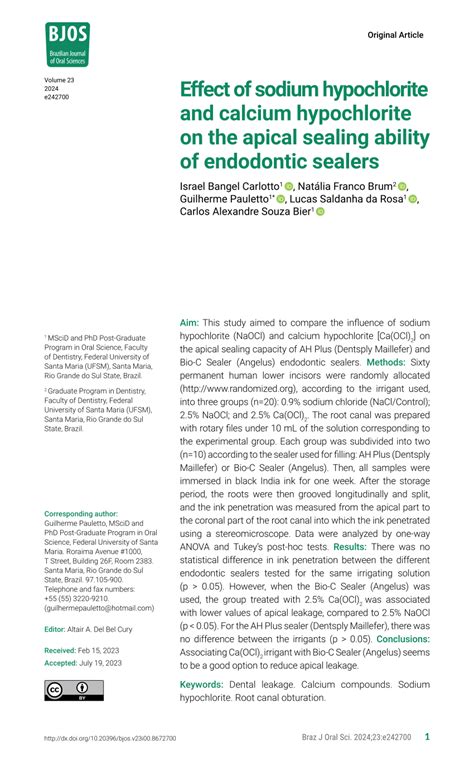 Pdf Effect Of Sodium Hypochlorite And Calcium Hypochlorite On The