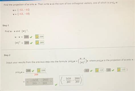 solved find the projection of u onto v then write u as the