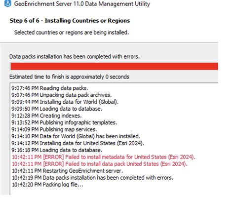 Error Arcgis Enterprise 11 0 Failed To Install Data Pack United States Esri 2024