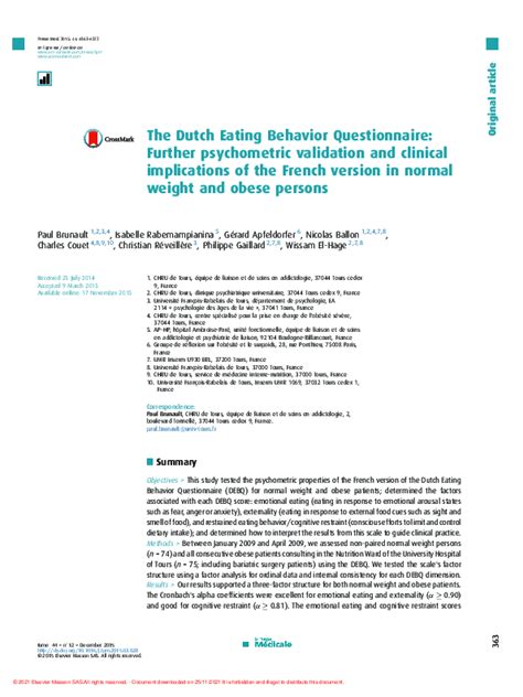 Pdf The Dutch Eating Behavior Questionnaire Further Psychometric