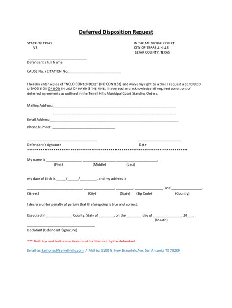 Fillable Online Deferred Disposition Request Fax Email Print Pdffiller