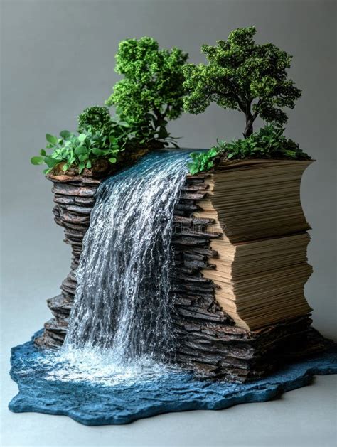 Creative Waterfall Cascading From A Book With Nature Elements