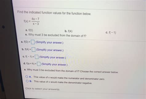 solved find the indicated function values for the function