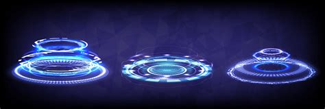 과학 미래의 홀로그램 포털 빛나는 Hud의 공상 과학 디지털 하이테크 컬렉션 게임 판타지의 마법 왜곡 게이트 추상 기술 서클 텔레포트 연단 Gui Ui 가상 현실 사용자 3