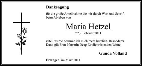 Traueranzeigen Von Maria Hetzel Trauer Nn De