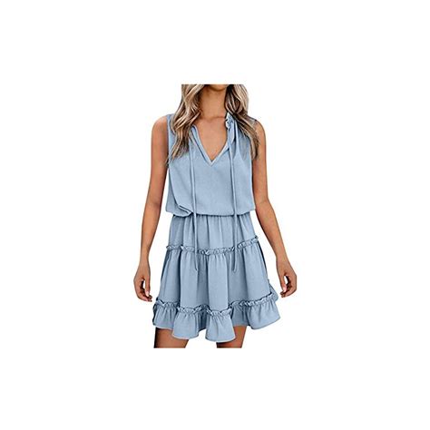 Luadnysin Abito Donna Elegante Cerimonia Estiva Da Spiaggia Con A Maniche Corte Con Scollo A V E